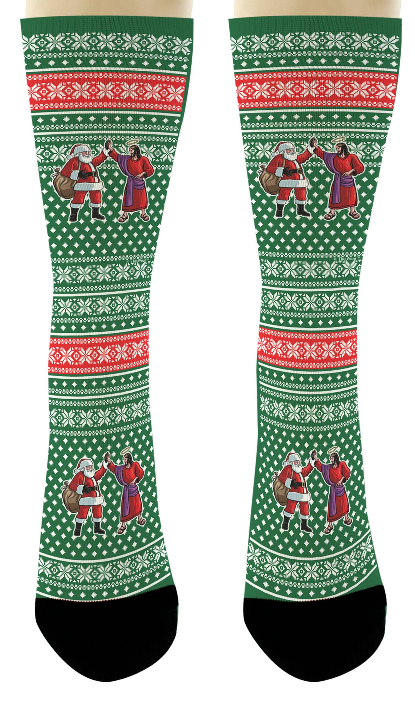 Funny Christmas Socks Santa Jesus High Five Santa Holiday - Etsy