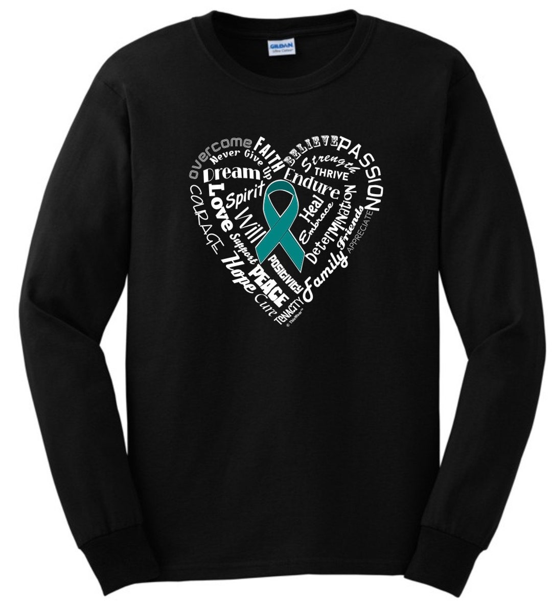 Teal Ribbon Awareness Motivational Word Heart Long Sleeve - Etsy