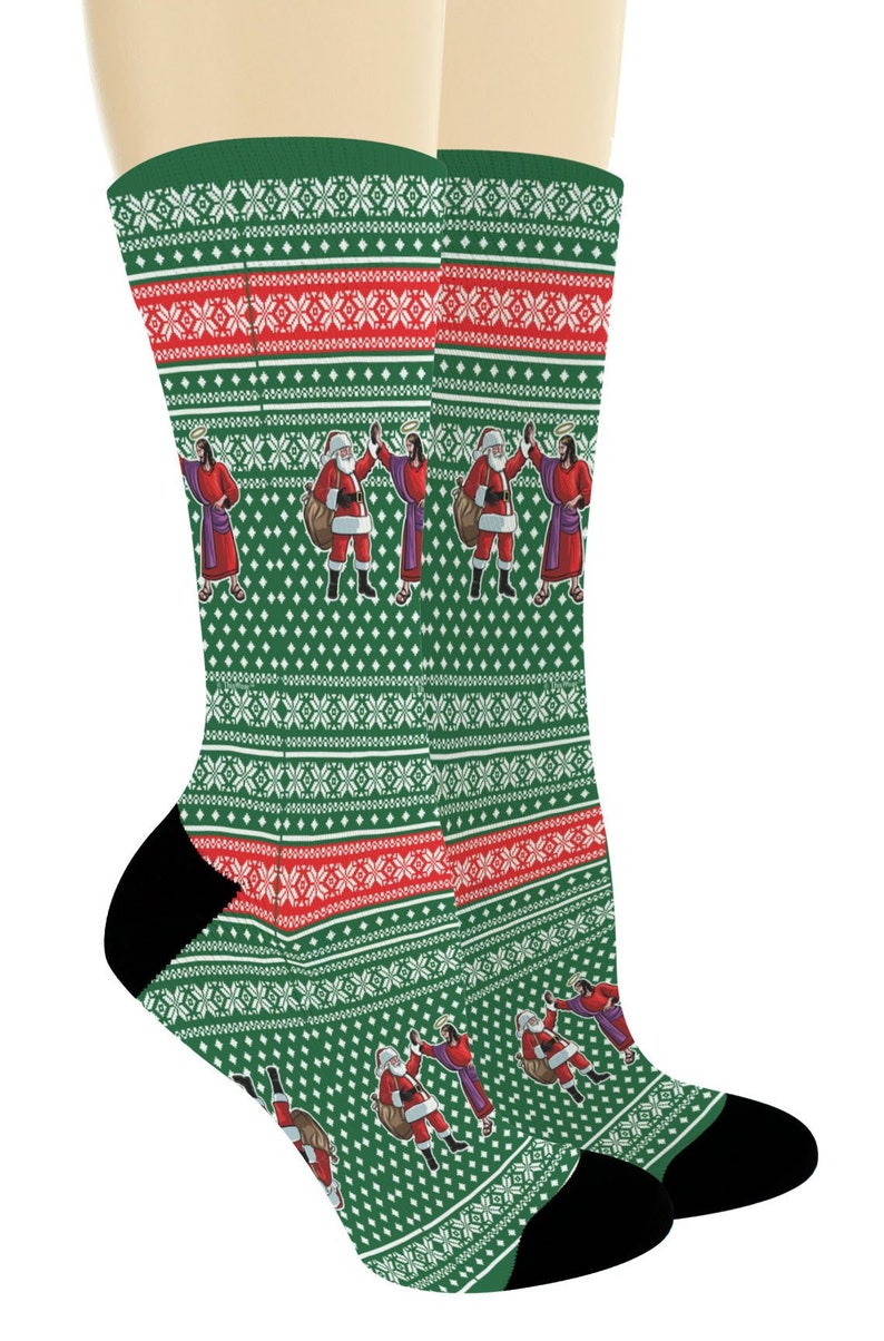 Funny Christmas Socks Santa Jesus High Five Santa Holiday - Etsy