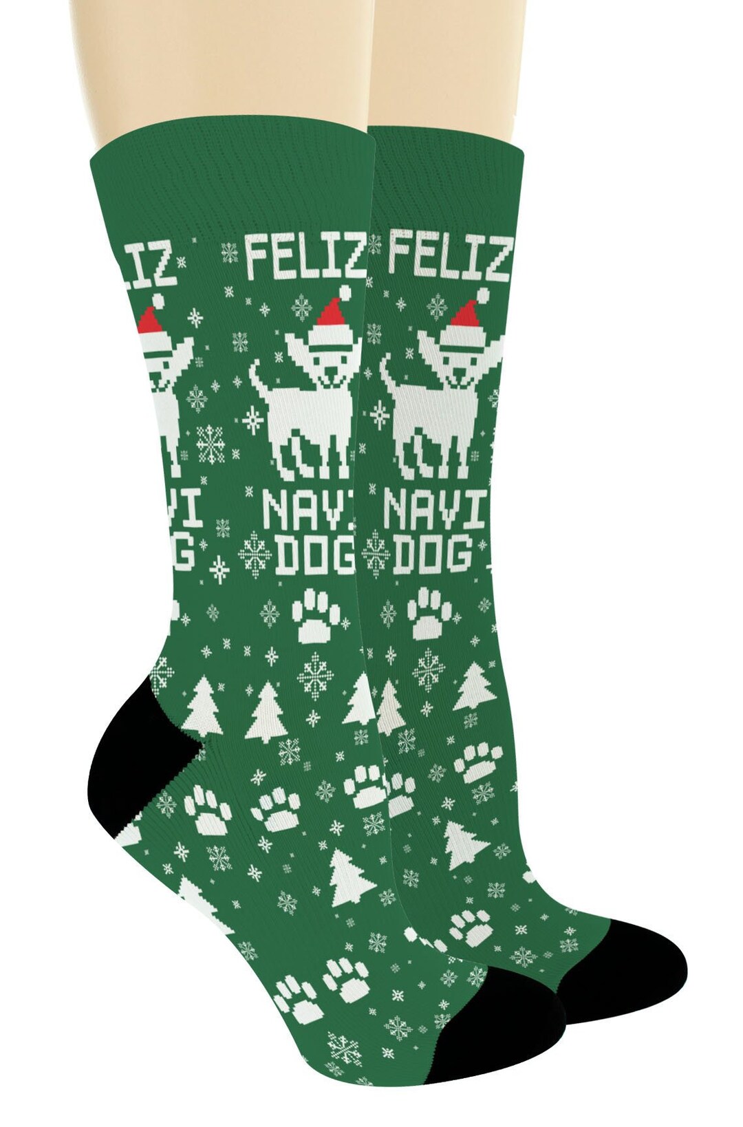Christmas Dog Socks, Feliz Navi Dog, Paw Print Chihuahua Holiday Socks ...