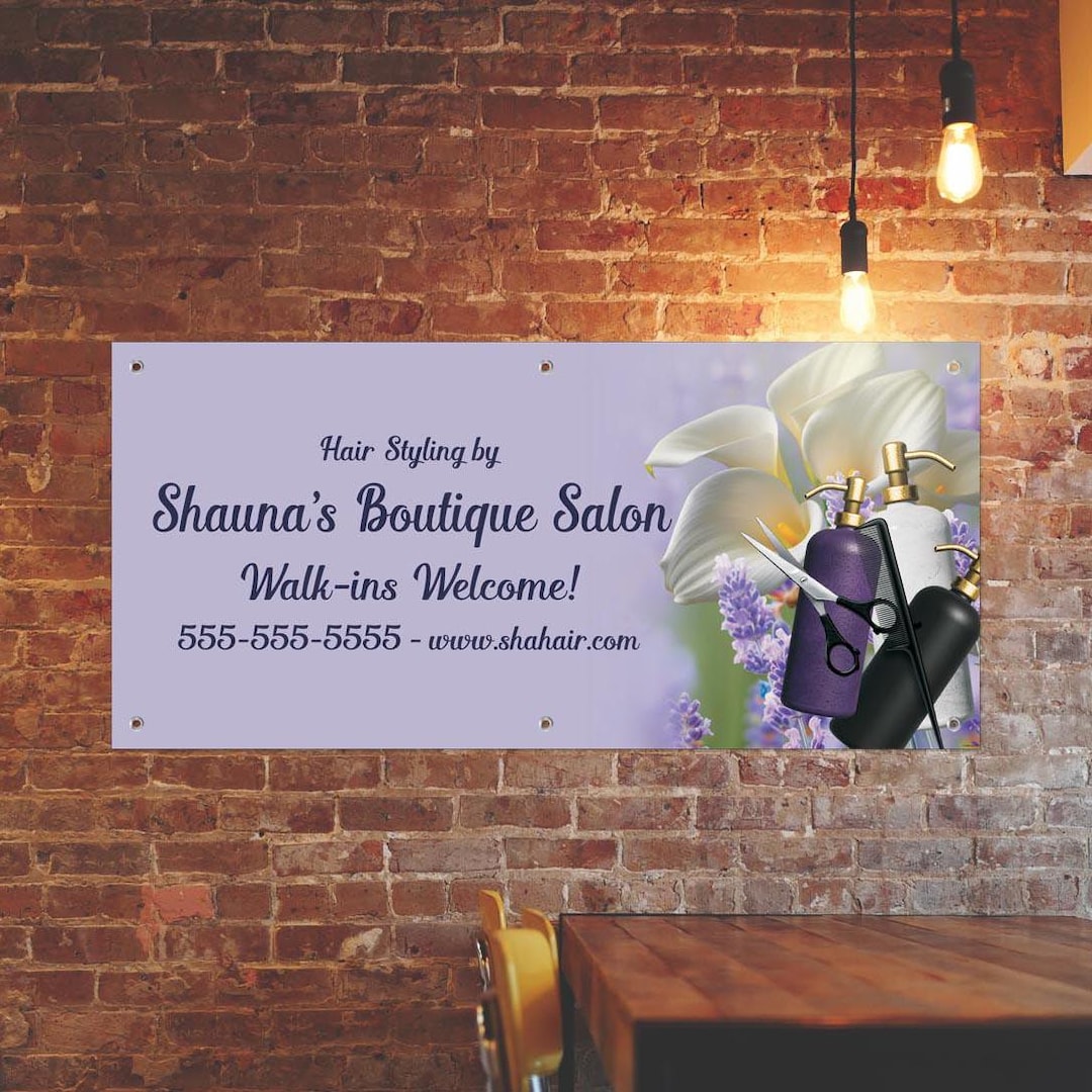 Personalized Hair Salon Banner: up to 4 Lines Custom Text Lavender, 24 ...