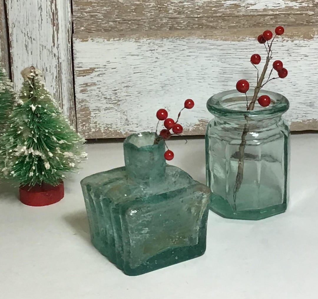 Two Vintage Blue Green Glass Ink Bottles - Etsy