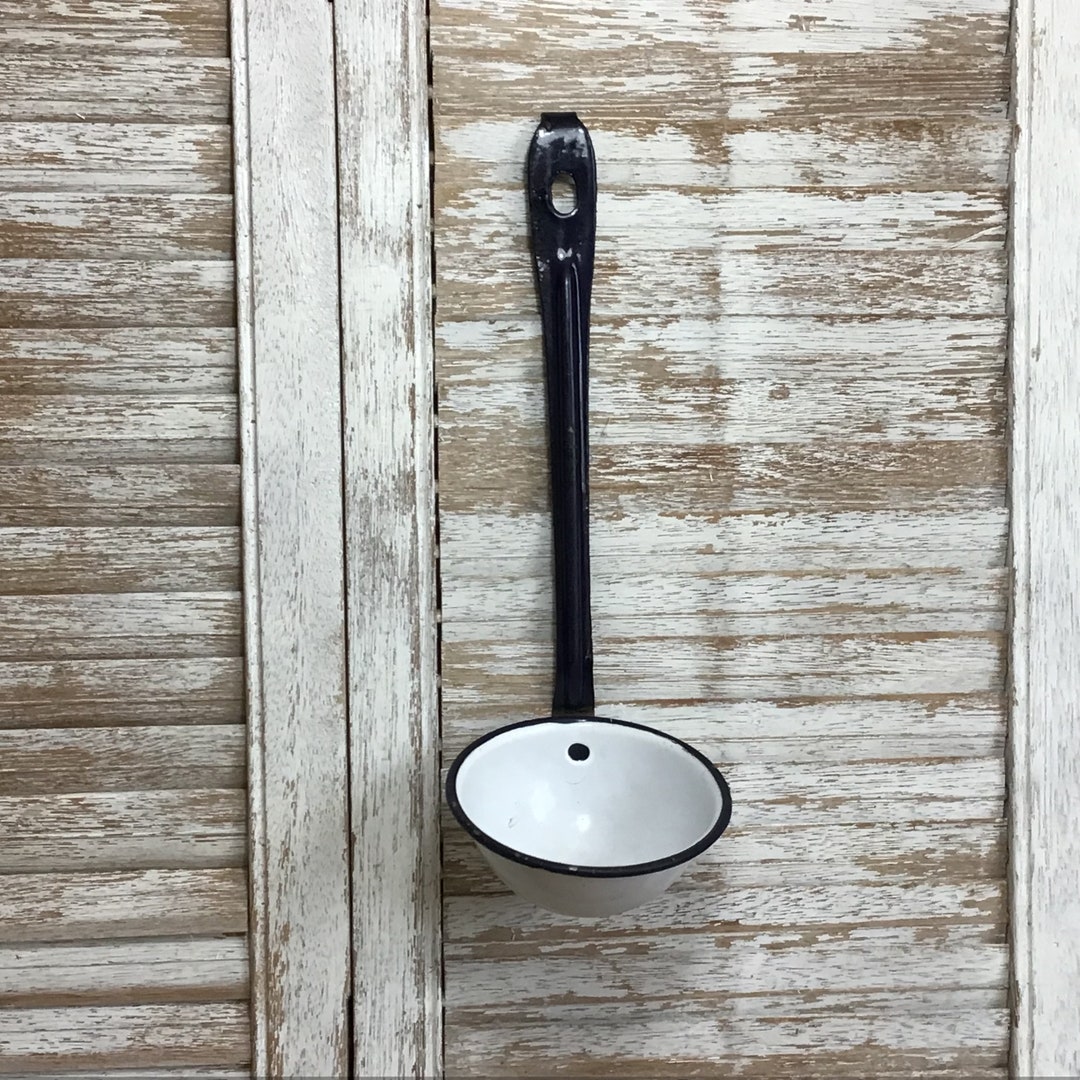 Vintage Enamelware Ladle Enamel Dipper White and Black - Etsy