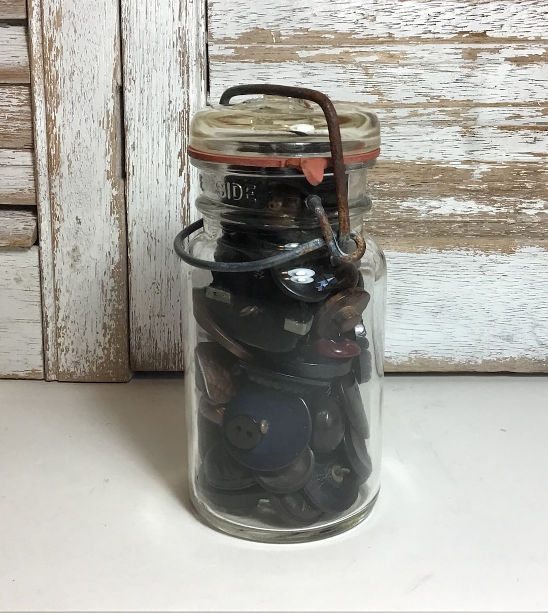 Vintage Jar of Buttons Lot of 70 Black and Brown 1/2 Pint Jar With Wire ...