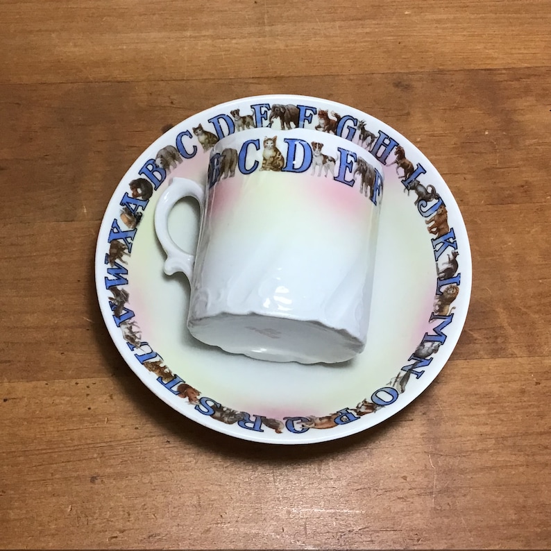 Vintage German ABC Cup and Bowl - Child's Animal Alphabet Cup and Bowl ...