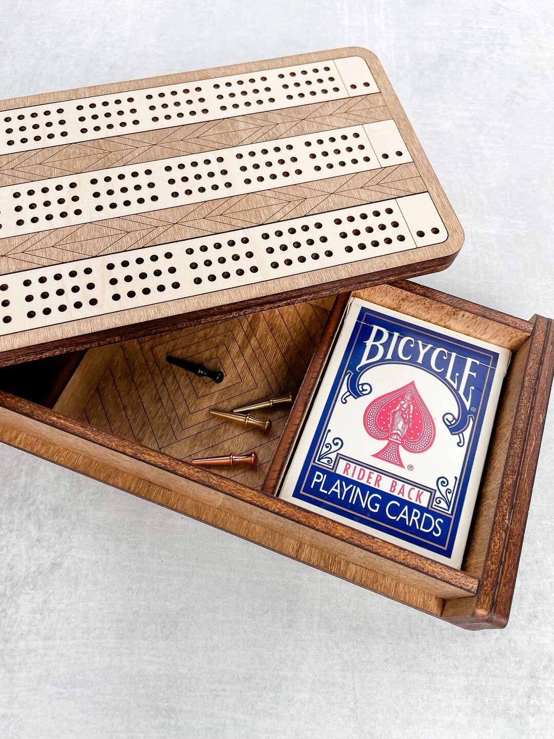 3 Track Cribbage Board With Storage Box | Cribbage Box Set | Cribbage ...
