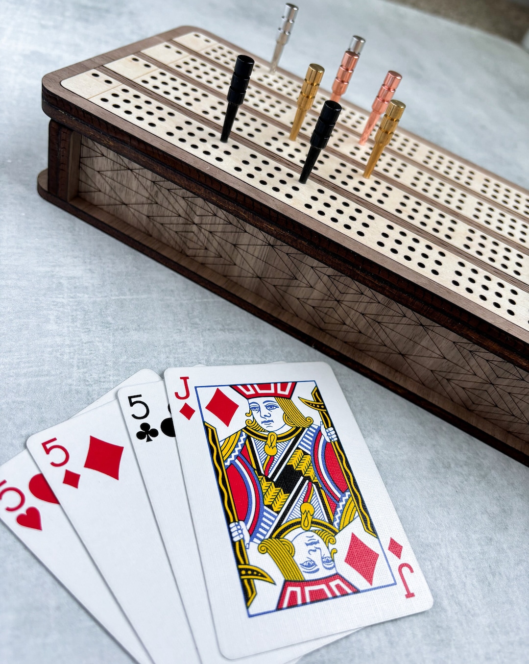 Walnut & Maple 4-track Cribbage Board Set With Storage - Etsy