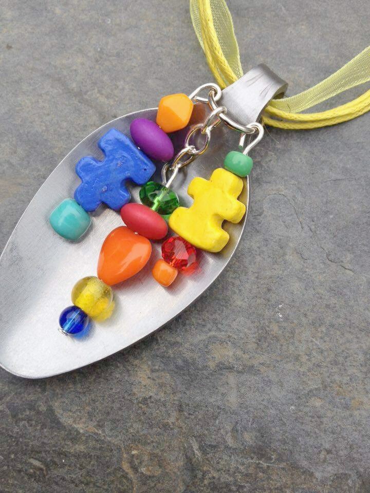 Autism Awareness Spoon Necklace, Autism Awareness, Puzzle Necklace ...