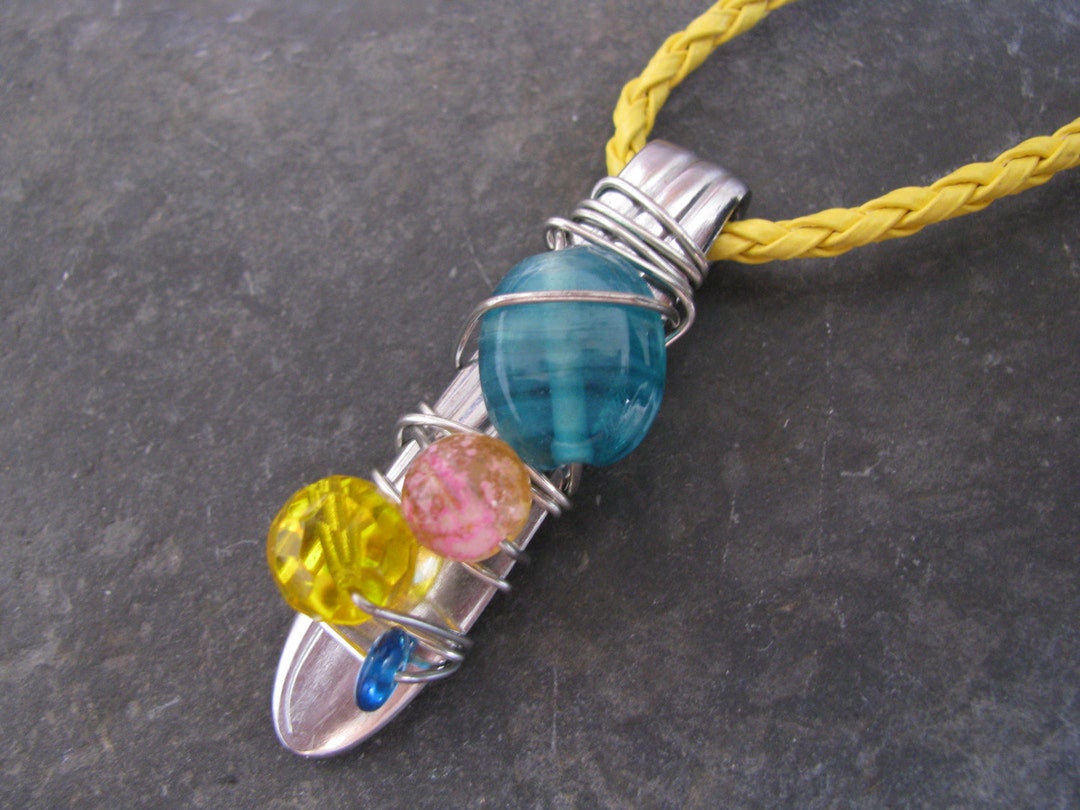 Spoon Necklace; Big Beads, Little Spoon; Wire Wrapped and Beaded; up ...