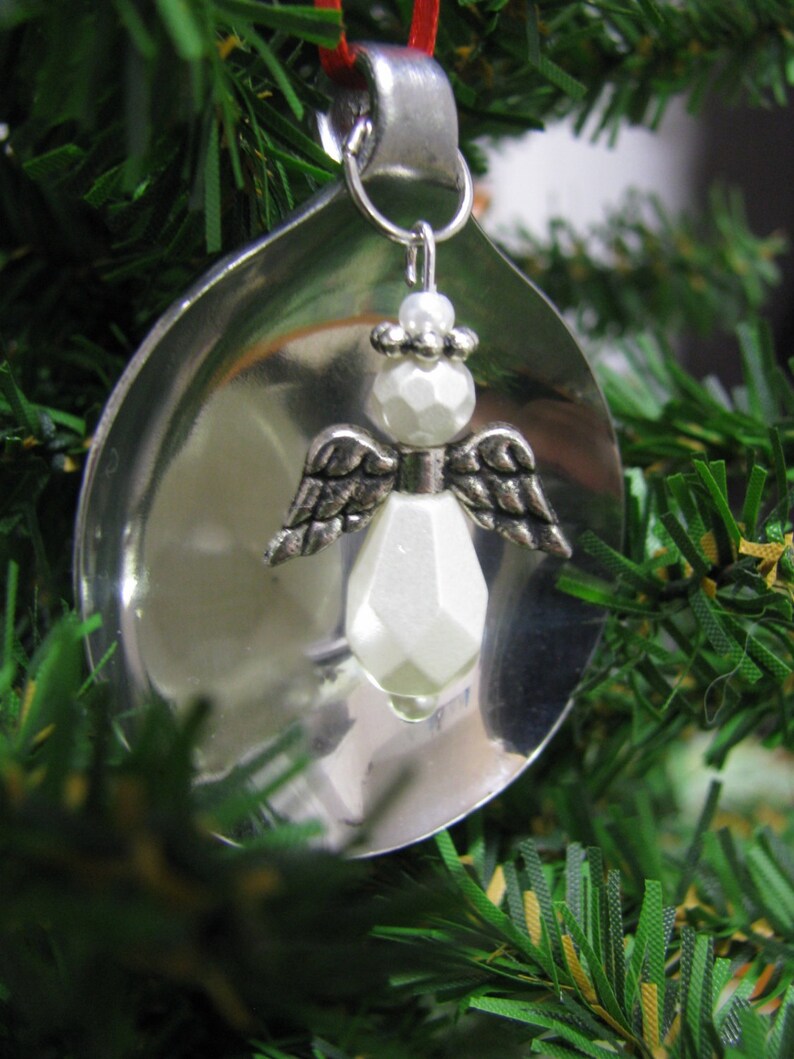 Spoon Angel Ornament With White Beaded Angel, Angel Spoon Ornament - Etsy