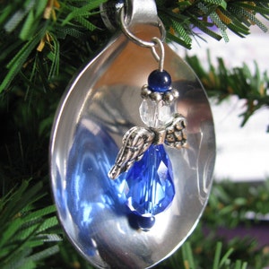 Spoon Angel Ornament, Soup Spoon Ornament; Blue Crystal Beaded Angel ...