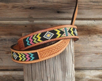 Western Leather Inlay Beaded Belt - Etsy