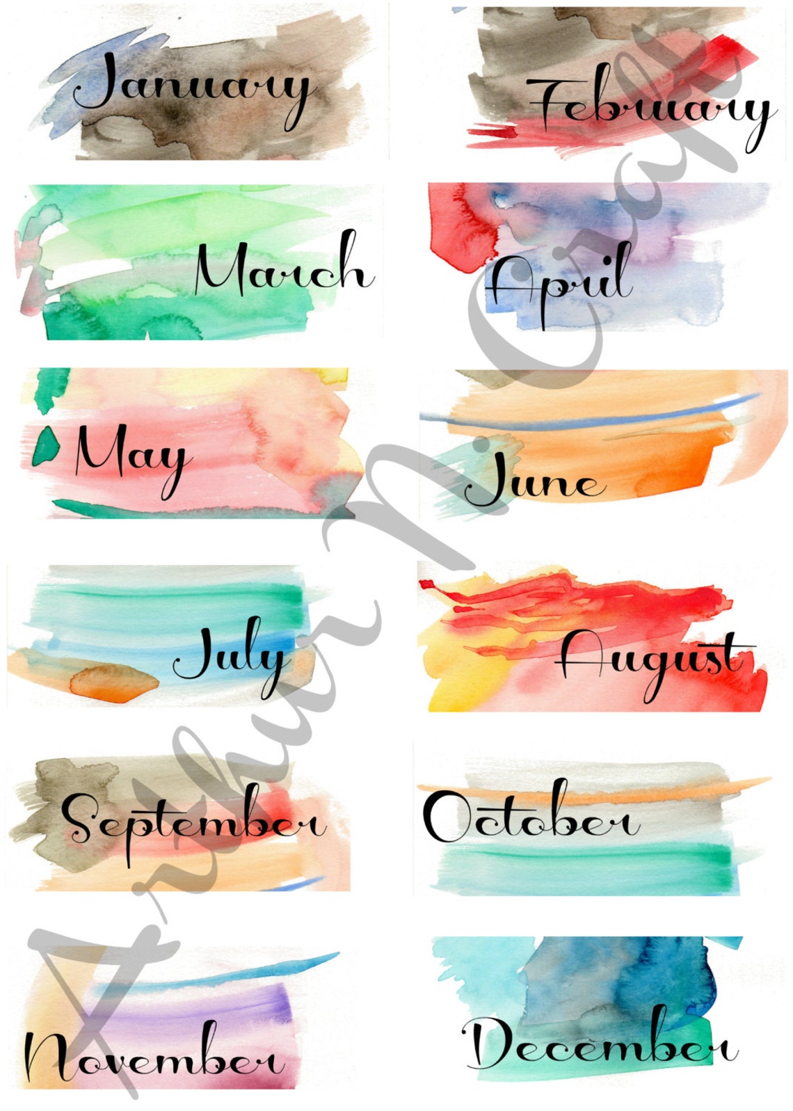 Printable Watercolor Calendar // Perpetual Reusable // Art Print Wall ...