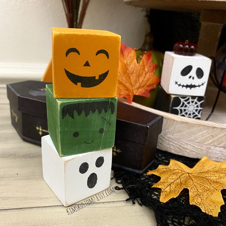 Halloween Blocks Monster Blocks Pumpkin Ghost Frankenstein - Etsy