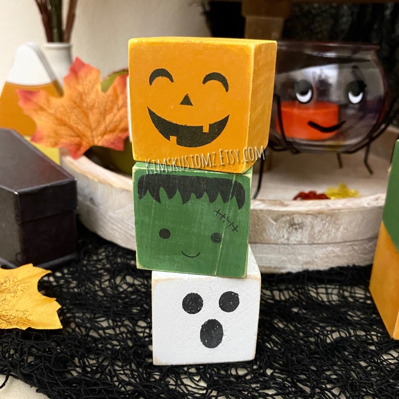 Halloween Blocks Monster Blocks Pumpkin Ghost Frankenstein - Etsy