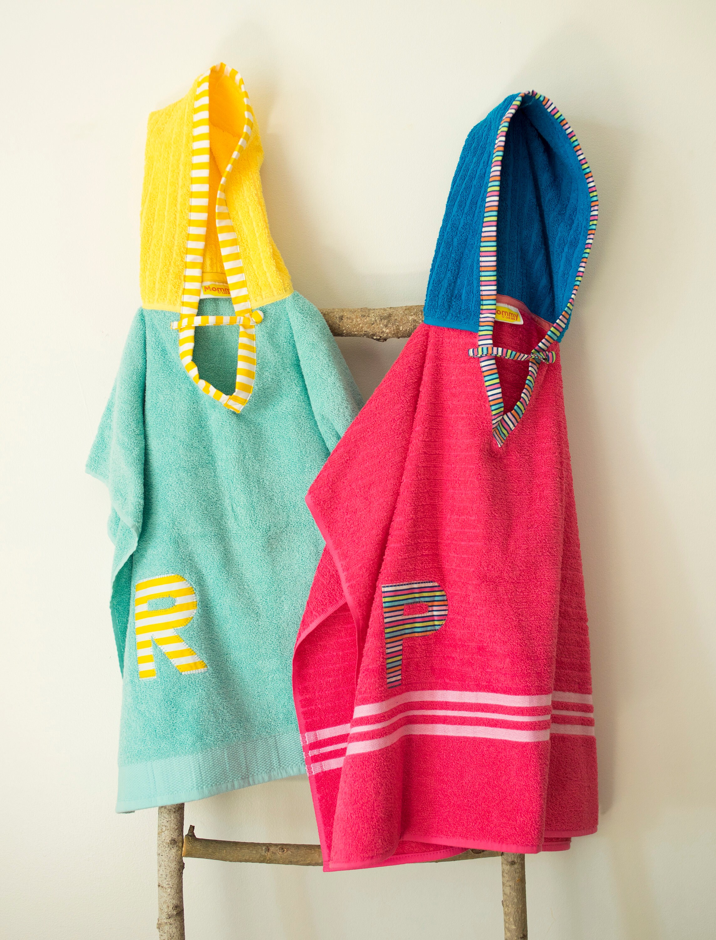 Hooded Towel Poncho Personalized Aqua & Yellow. Boy or Girl | Etsy