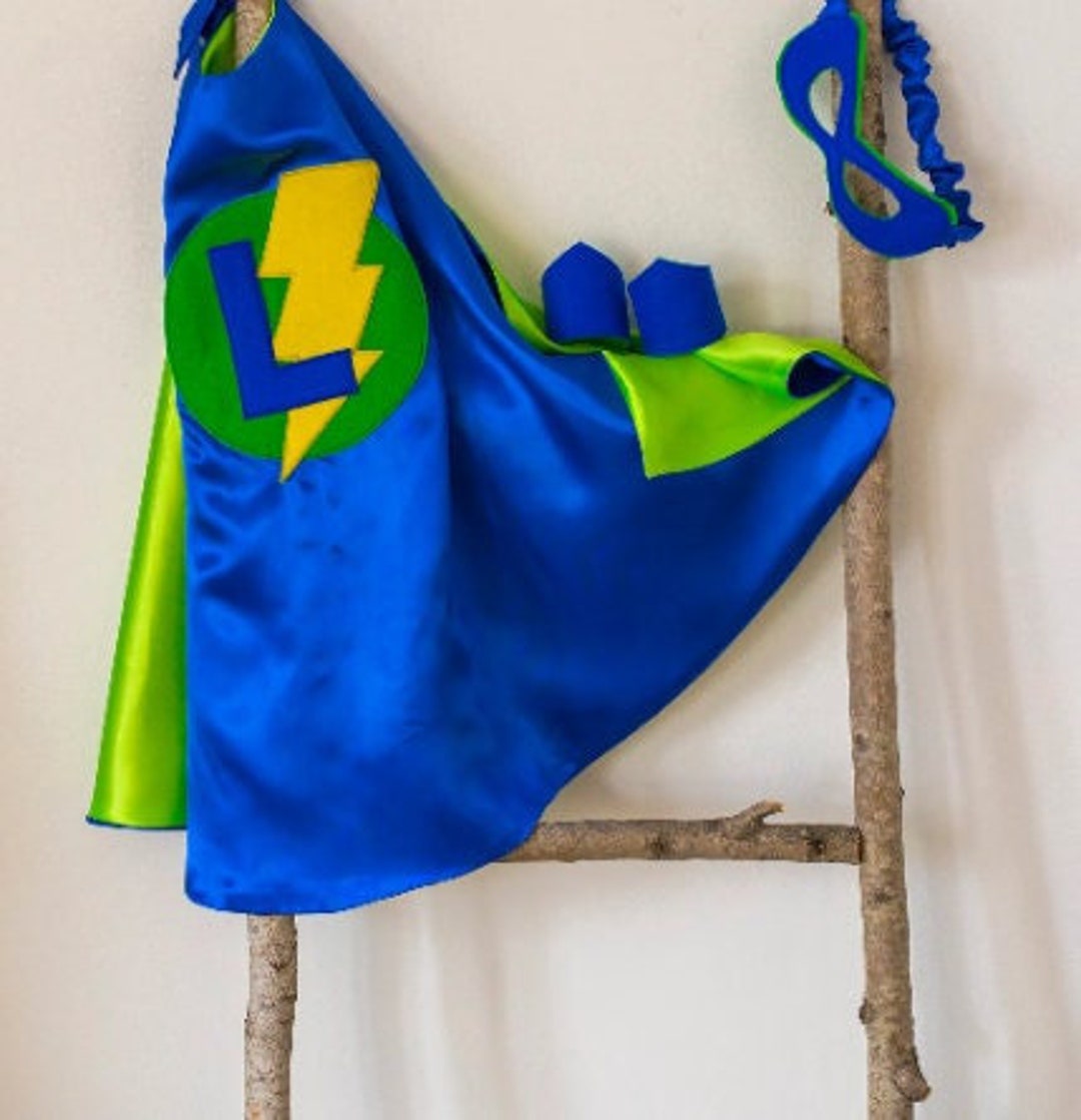 Personalized Super Hero Cape Set, Royal Blue & Green Satin Costume - Etsy