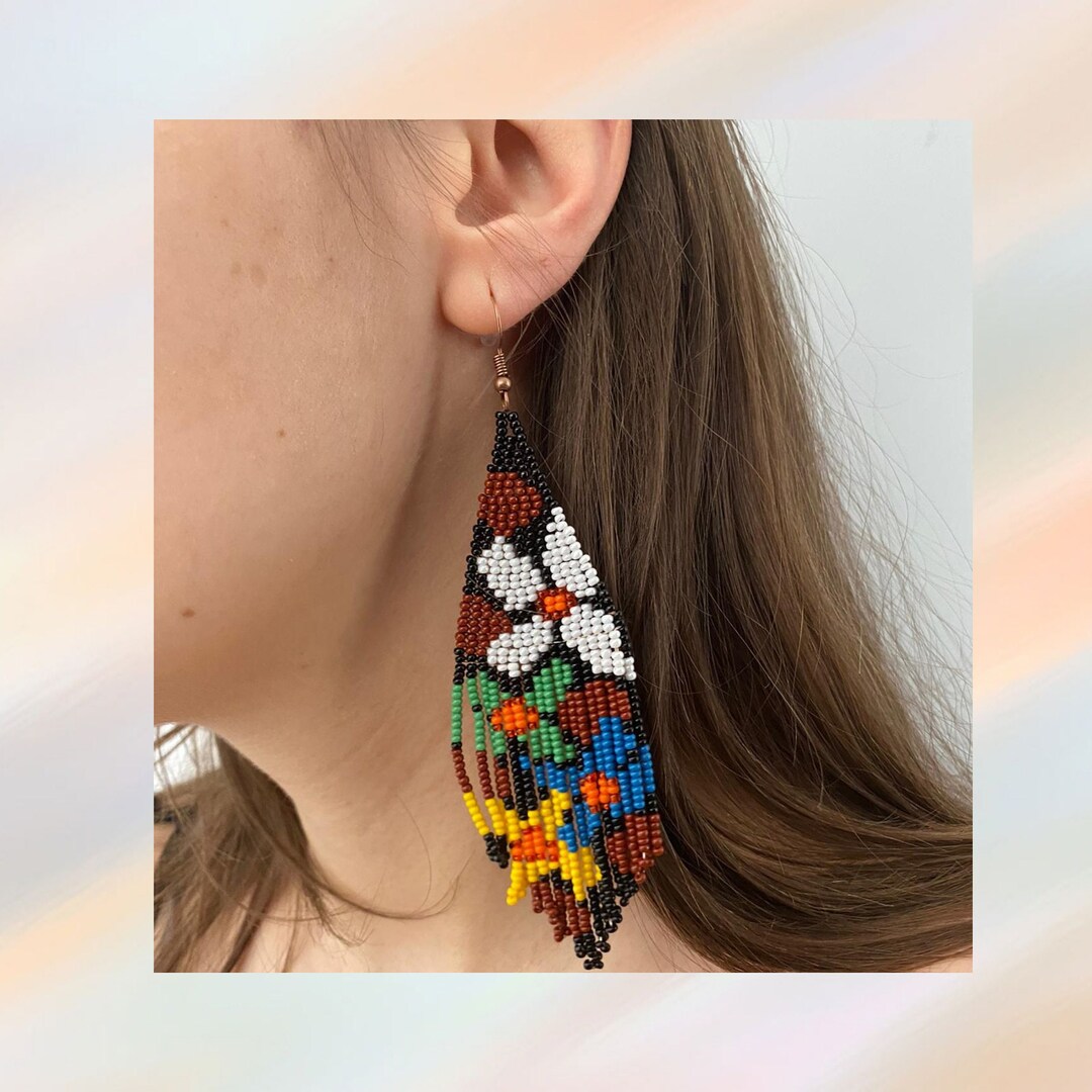 Floral Seed Bead Dangle Earrings: Boho Hippie Style - Etsy