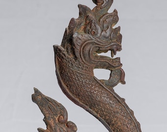 Naga Statue Antique Khmer Style Bronze Protective Naga, Snake or ...