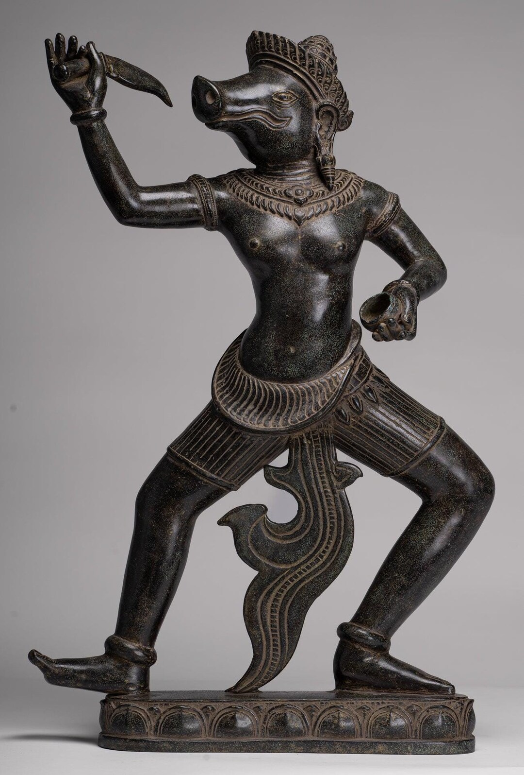 Varaha Statue - Antique Khmer Style Standing Bronze Varaha Boar Avatar ...