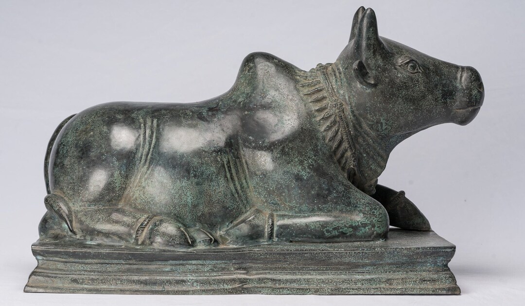 Antique Khmer Style Bronze Nandi Statue - Mount of Shiva - 53cm/21 ...
