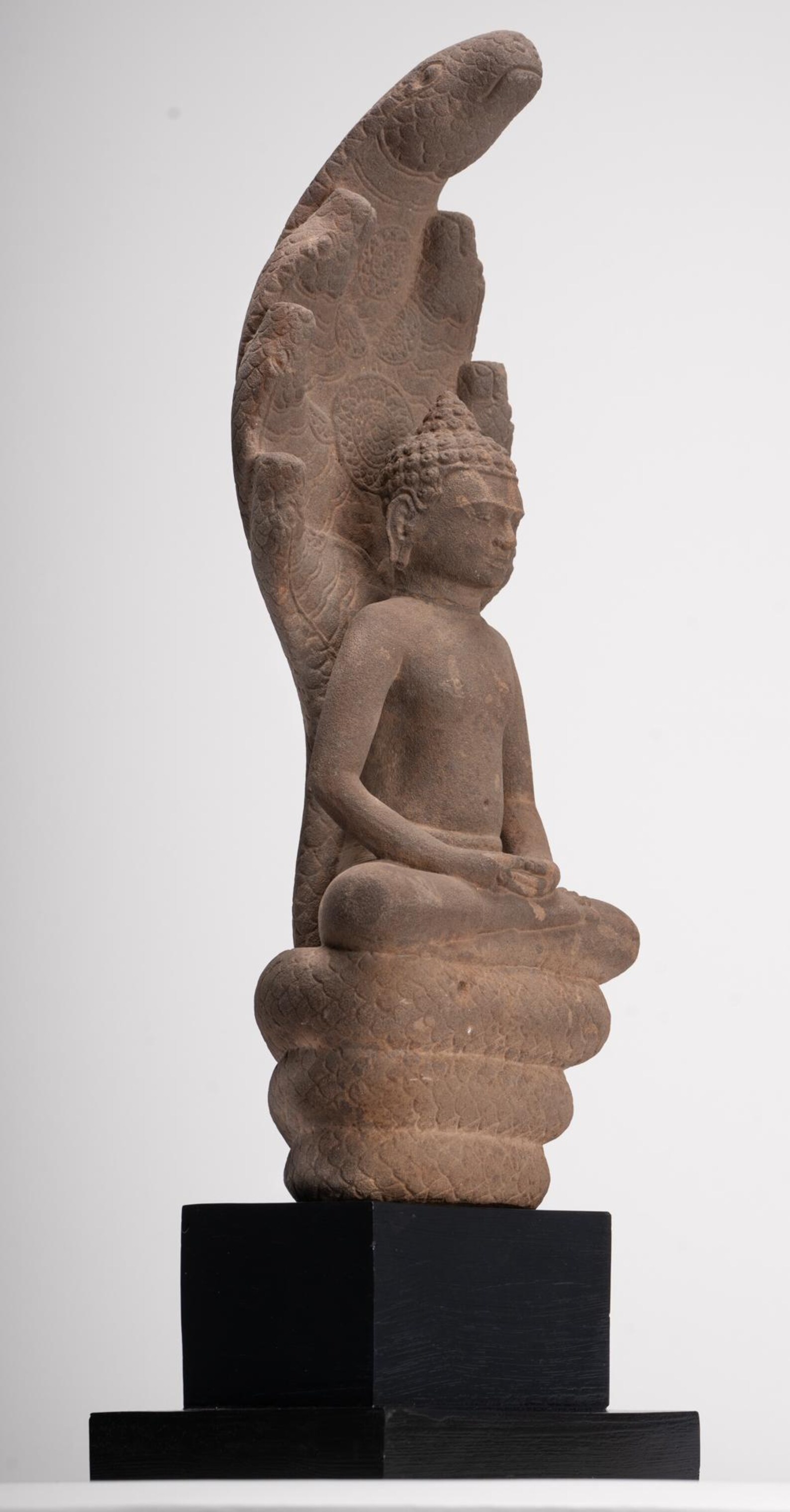 Buddha Statue - Antique Dvaravati Style Thai Stone Naga Meditation ...