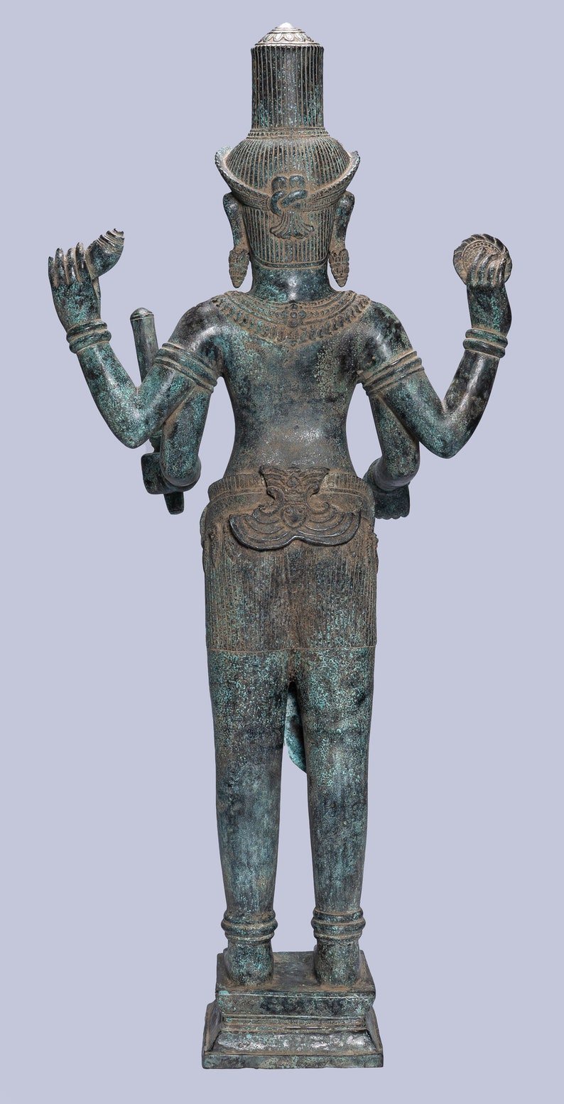 Antique Khmer Style Bronze Standing Vishnu Statue - Protector - 130cm ...
