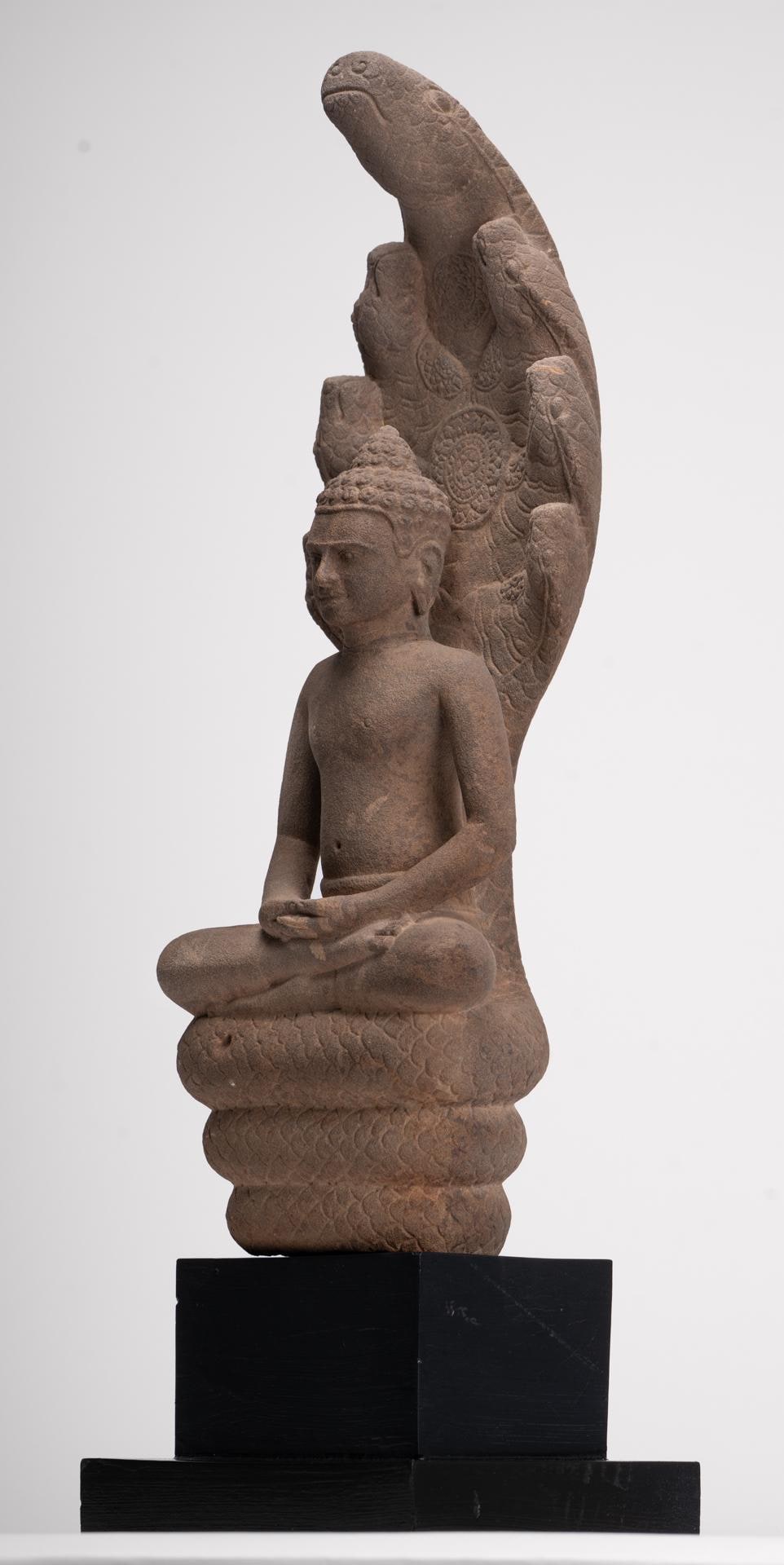 Buddha Statue - Antique Dvaravati Style Thai Stone Naga Meditation ...