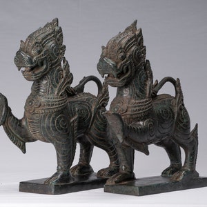 Antique Burmese Style Bronze Standing Chinthe Guardian Temple Lions - 37cm/15" - Etsy