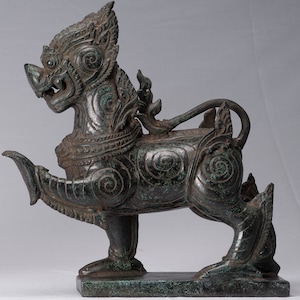 Antique Burmese Style Bronze Standing Chinthe Guardian Temple Lions - 37cm/15" - Etsy