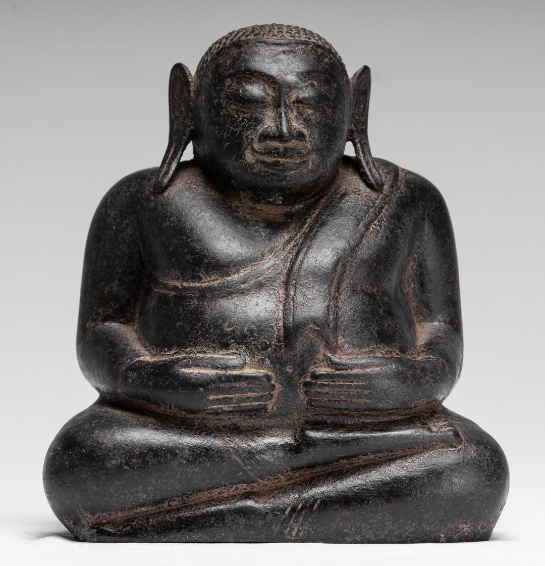 Buddha Statue - Antique Khmer Style Bronze Happy, Fat, Laughing Buddha ...