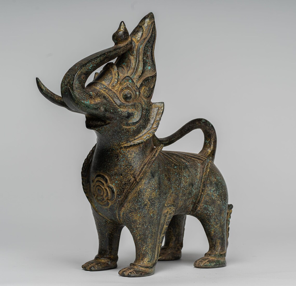 Antique Burmese Style Bronze Standing Chinthe Guardian Temple Lion ...