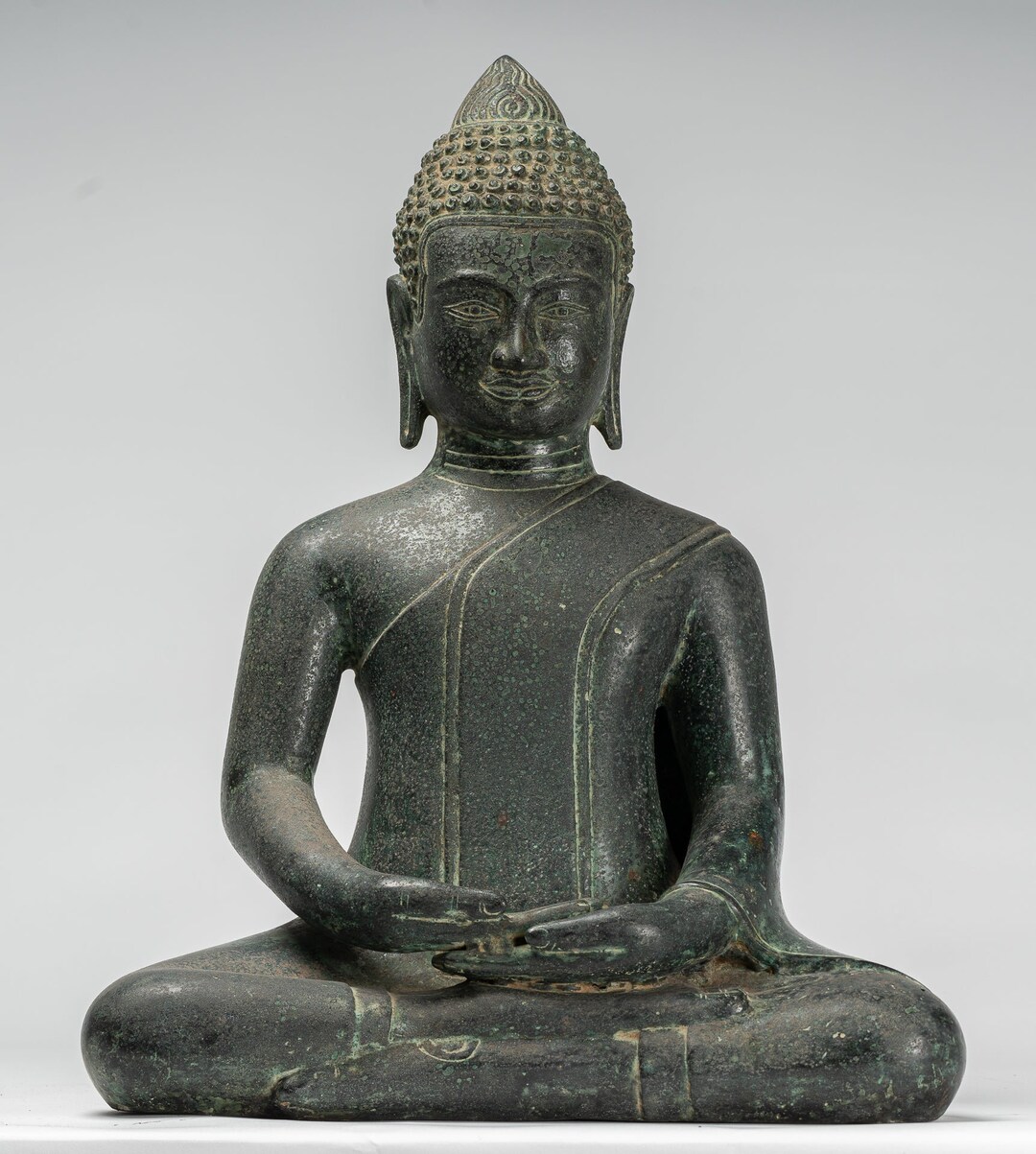 Buddha Statue - Antique Khmer Style Bronze Seated Amitabha Meditation ...