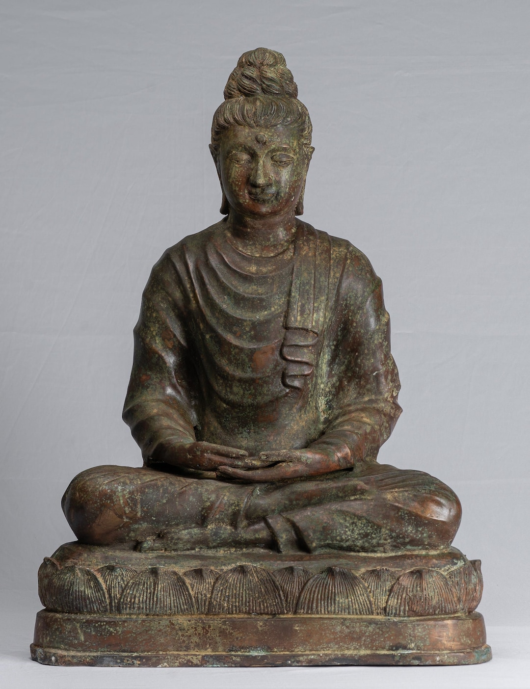 Indian Buddha Statue - Antique Gandhara Style Bronze Meditation Buddha ...