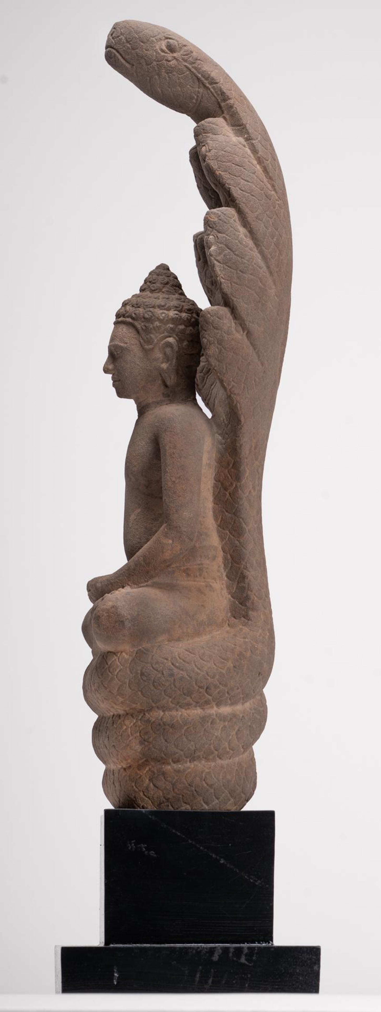 Buddha Statue - Antique Dvaravati Style Thai Stone Naga Meditation ...