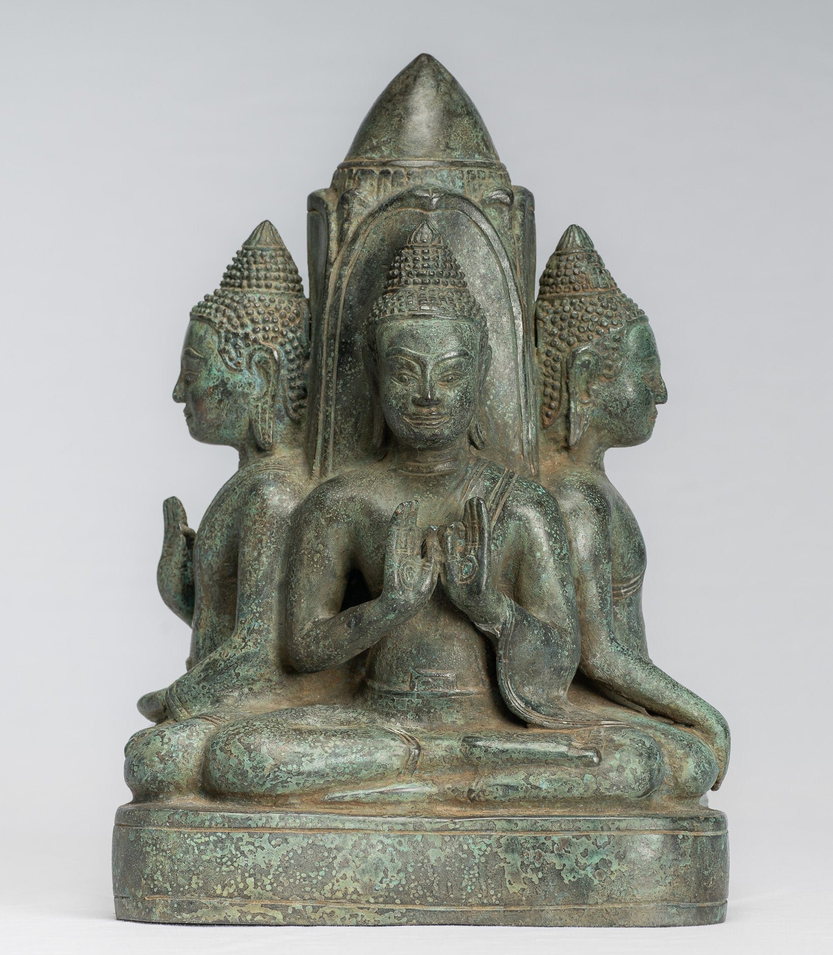 Antique Khmer Style Southeast Asia Bronze Four Way Buddha Statue - 28cm ...