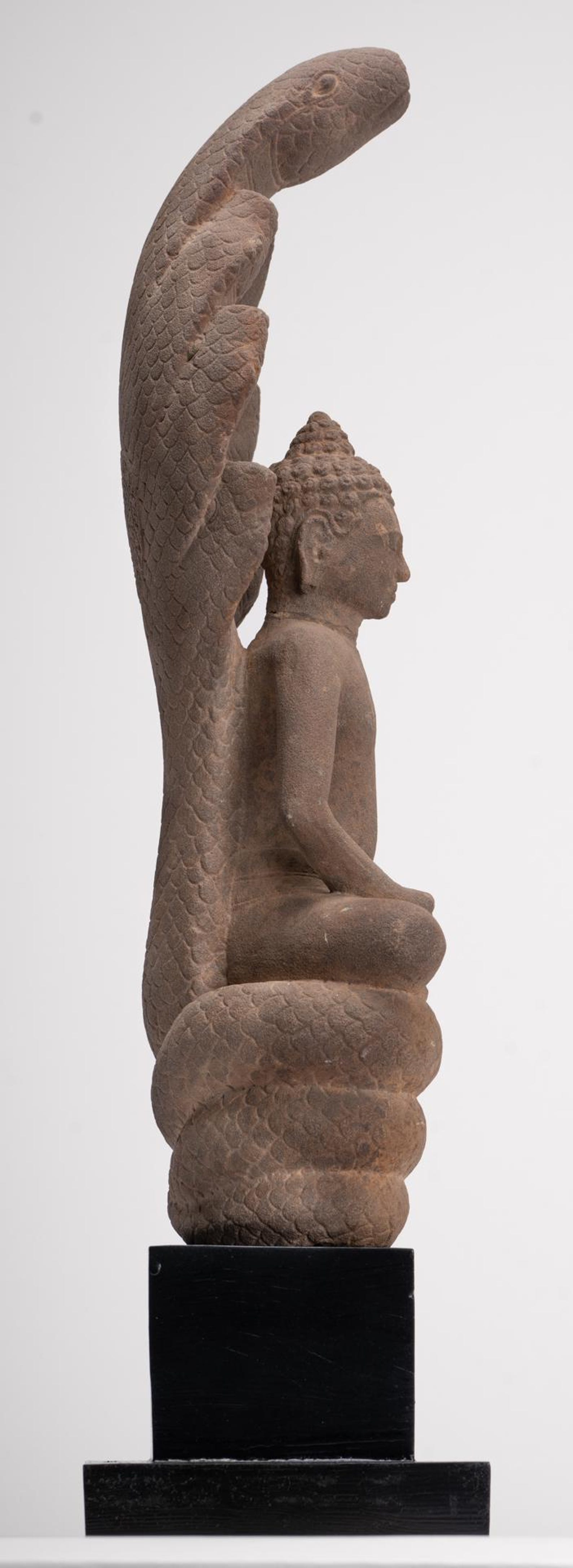 Buddha Statue - Antique Dvaravati Style Thai Stone Naga Meditation ...
