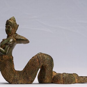 Antique Thai Style Bronze Female Deity With Naga Tail Statue 18cm/7 ...
