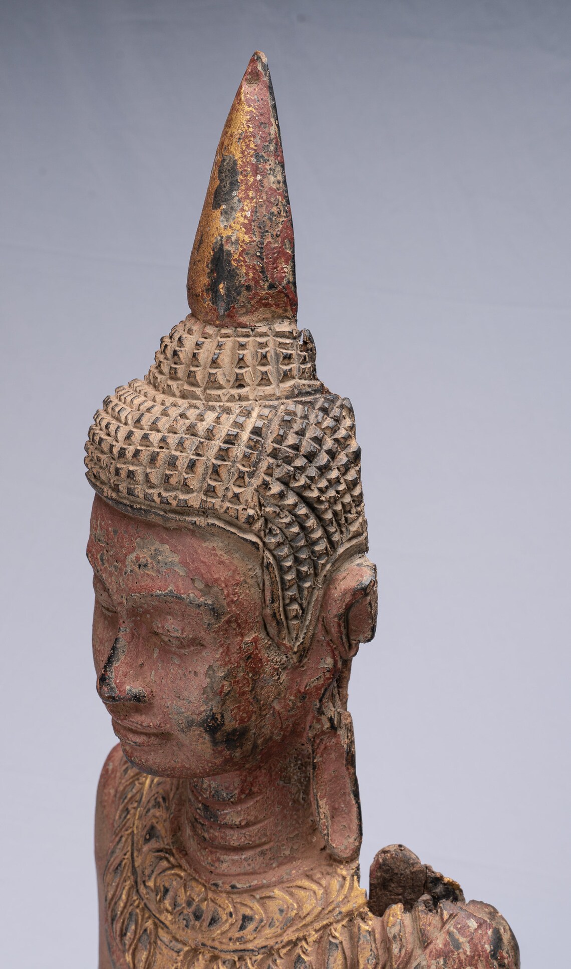 Buddha Statue - Antique Khmer Style Wood Standing Thoughtful Sunday ...