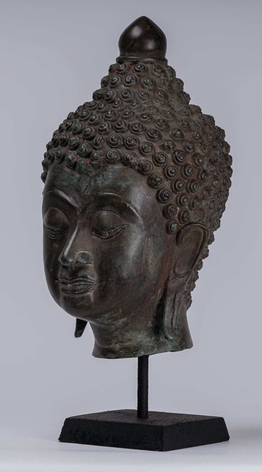 Buddha Head - Antique Thai Style Chiang Saen Mounted Bronze Buddha Head ...