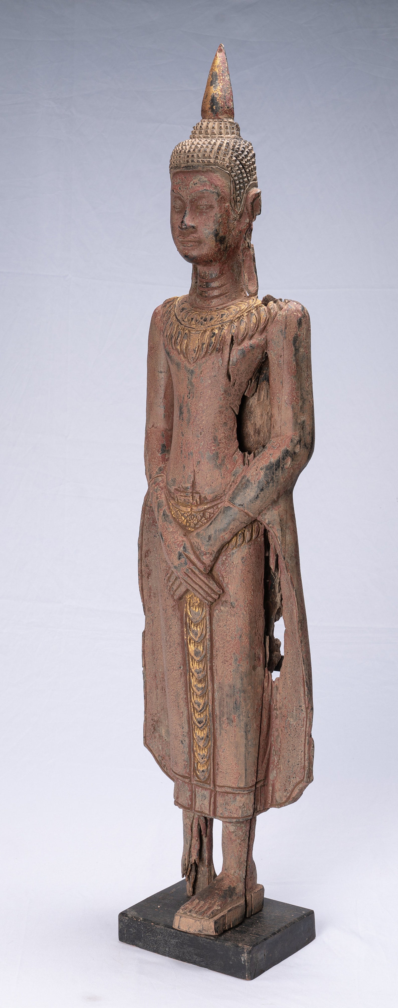Buddha Statue - Antique Khmer Style Wood Standing Thoughtful Sunday ...