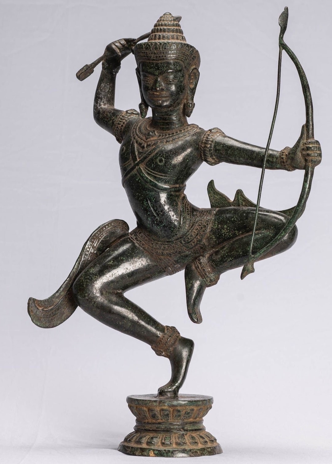 Antique Khmer Style Bronze Archer Vishnu Statue With Sharanga bow 46cm ...