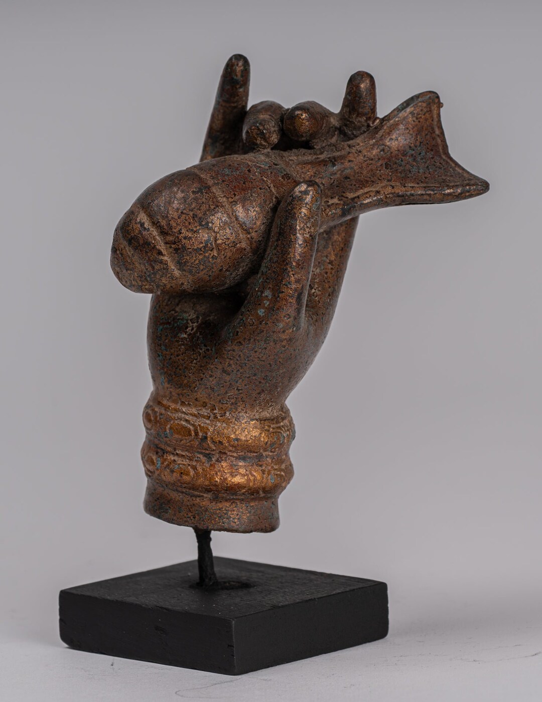 Mounted Antique Khmer Style Southeast Asia Bronze Vishnu Hand & Conch ...