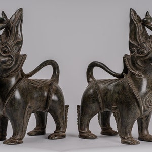 Antique Burmese Style Bronze Standing Chinthe Guardian Temple Lions (pair) - 29cm/12" - Etsy
