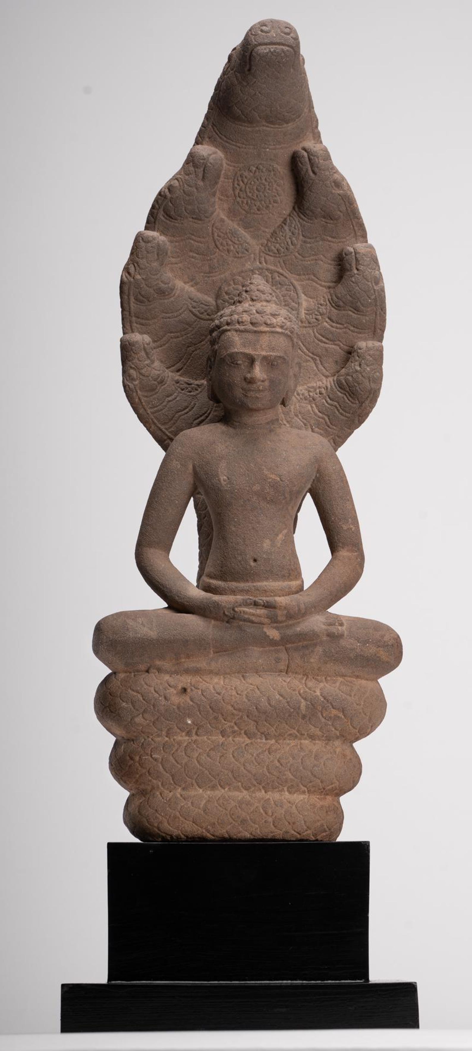 Buddha Statue - Antique Dvaravati Style Thai Stone Naga Meditation ...