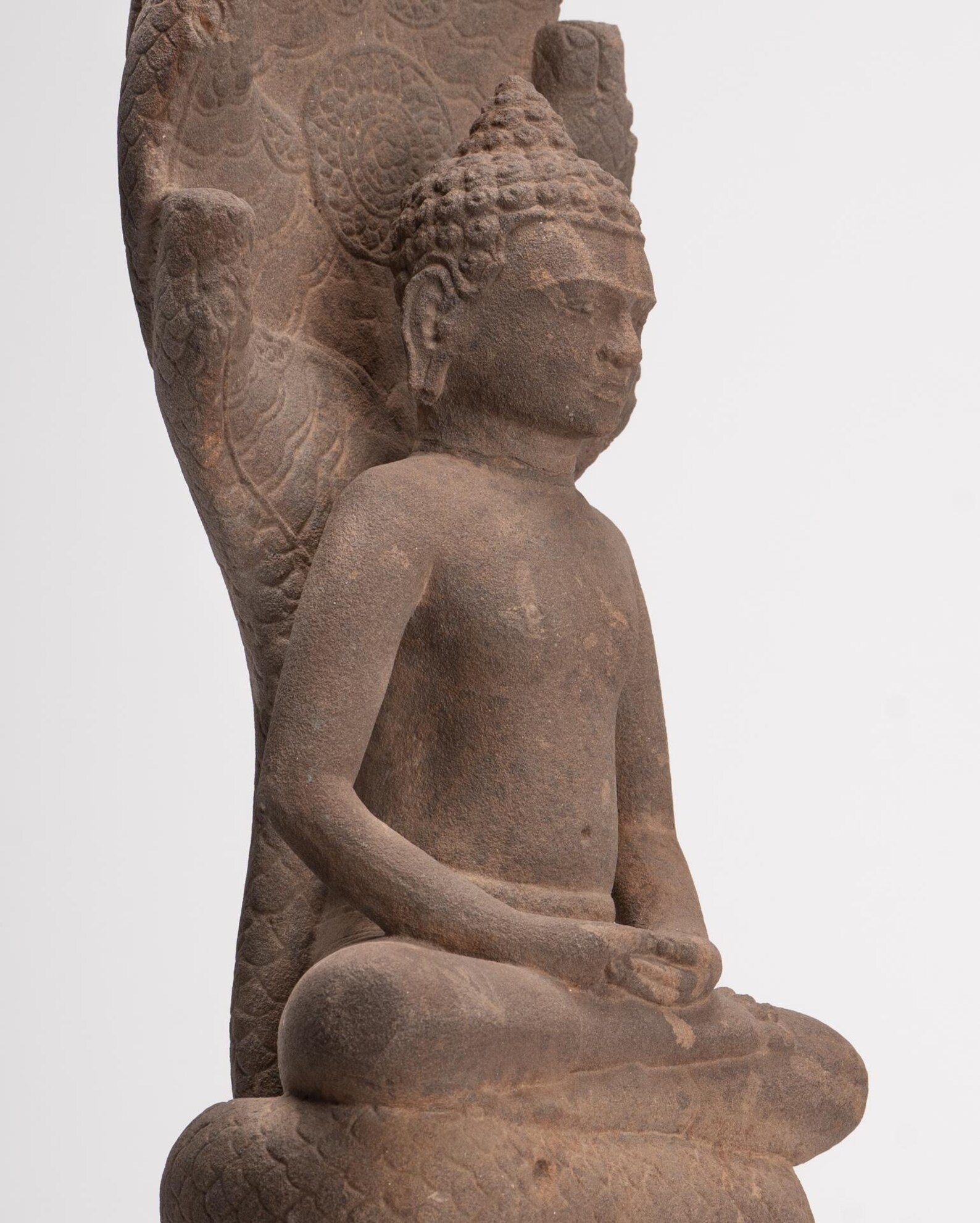 Buddha Statue - Antique Dvaravati Style Thai Stone Naga Meditation ...