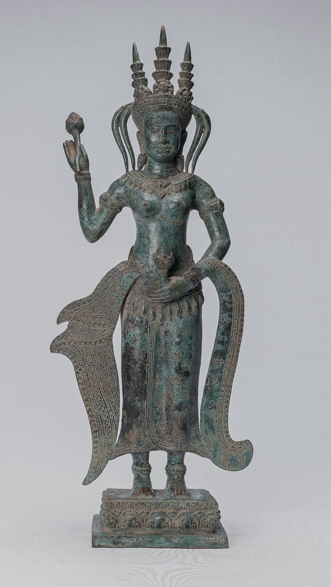 Apsara Statue - Antique Khmer Style Bronze Angkor Wat Apsara or Angel ...