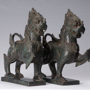 Antique Burmese Style Bronze Standing Chinthe Guardian Temple Lions - 37cm/15" - Etsy