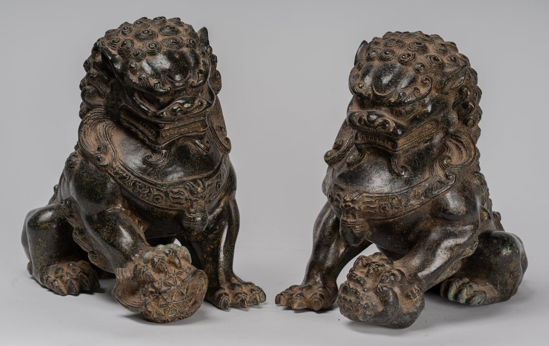 Antique Chinese Style Temple Guardian Lions Shishi Lions Foo - Etsy ...