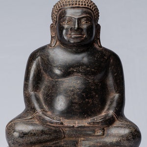 Buddha Statue - Antique Thai Style Bronze Happy, Fat, Laughing Buddha ...